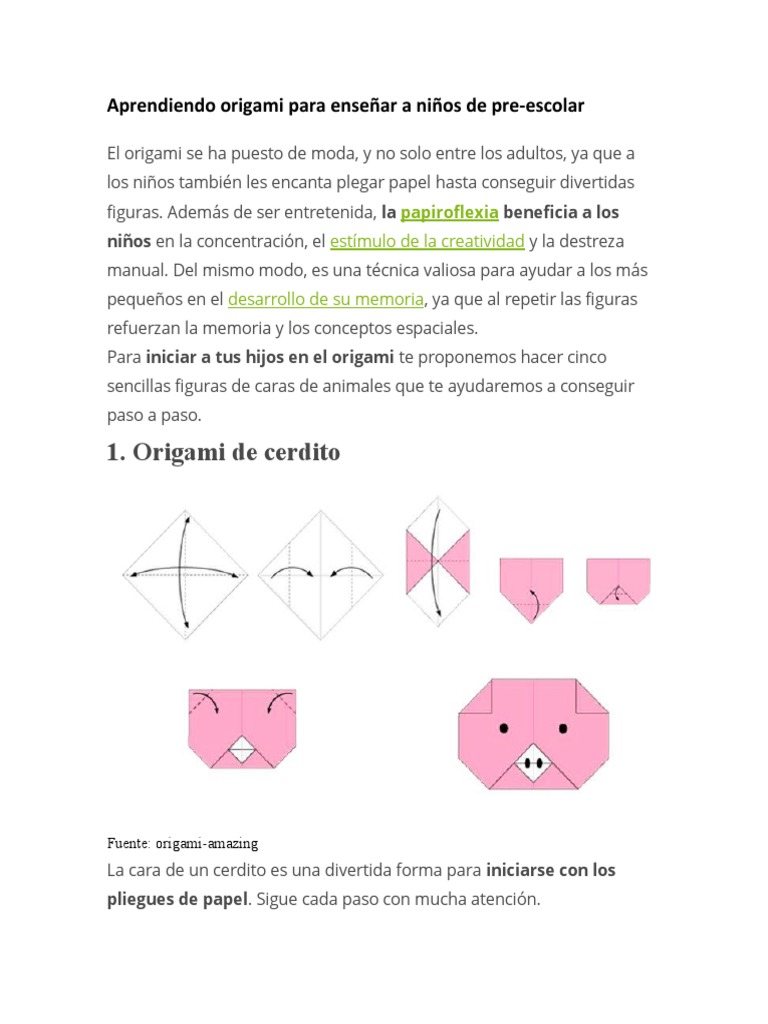 Aprendiendo Origami para Enseñar A Ninos de Preescolar | PDF | Origami ...