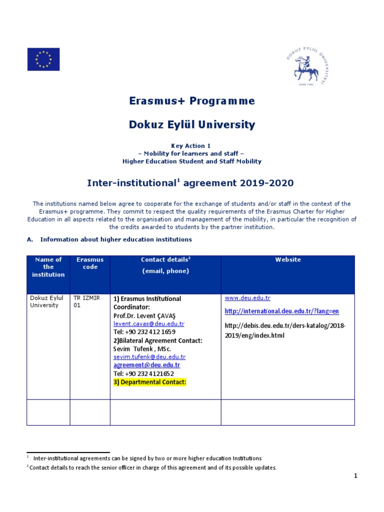 DEU Erasmus Inter-Institutional Agreement | PDF | Behavior Modification | Cognition