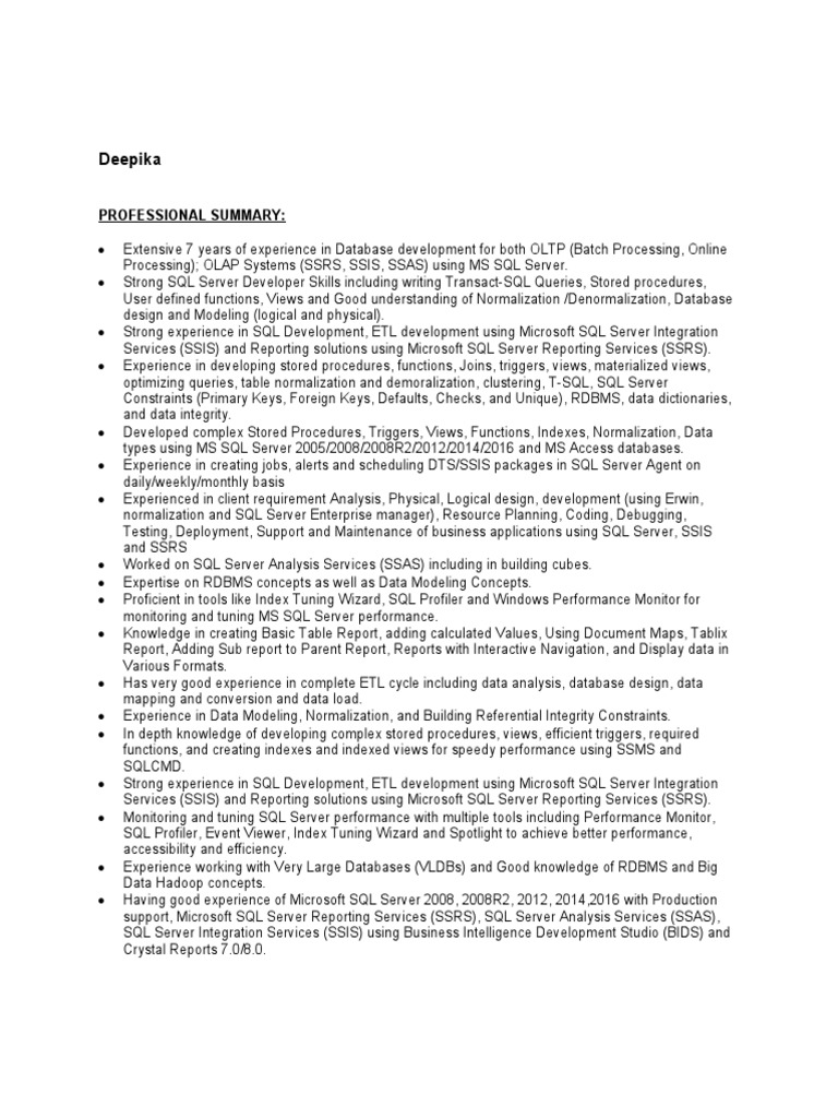 Deepika Sql Developer Pdf Microsoft Sql Server Databases