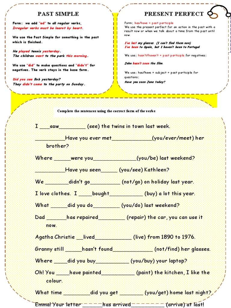 Past Simple or Present Perfect Fun Activities Games - 43852 | PDF ...