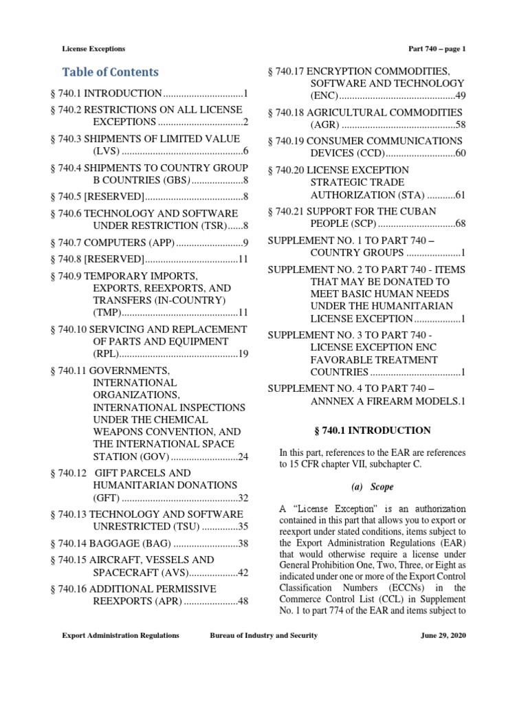 License Exceptions Part 740 - Page 1: 740.1 Introduction | PDF ...