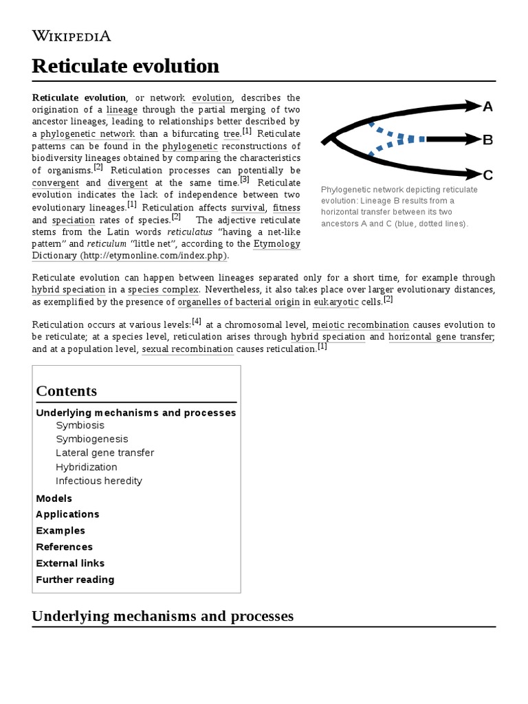 Reticulate Evolution, or Network Evolution, Describes The | PDF ...
