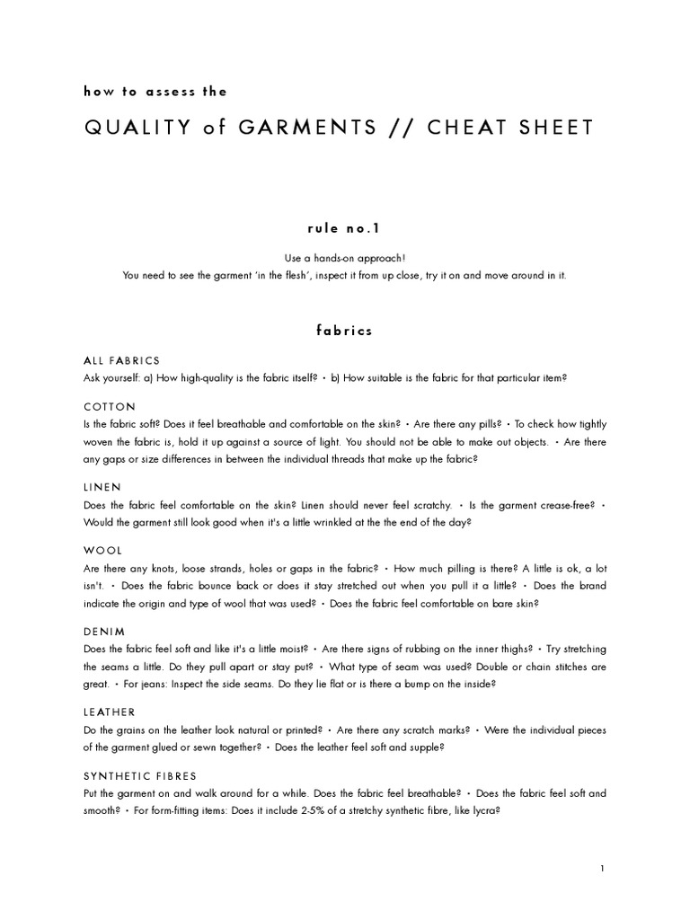 Quality of Garments // Cheat Sheet: How To Assess The | PDF | Seam ...