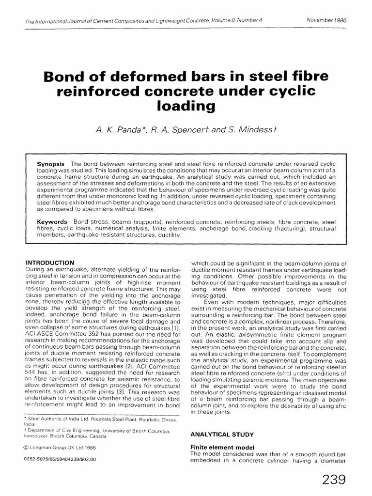 Bond of Deformed Bars in Steel Fibre Reinforced Concrete Under Cyclic ...