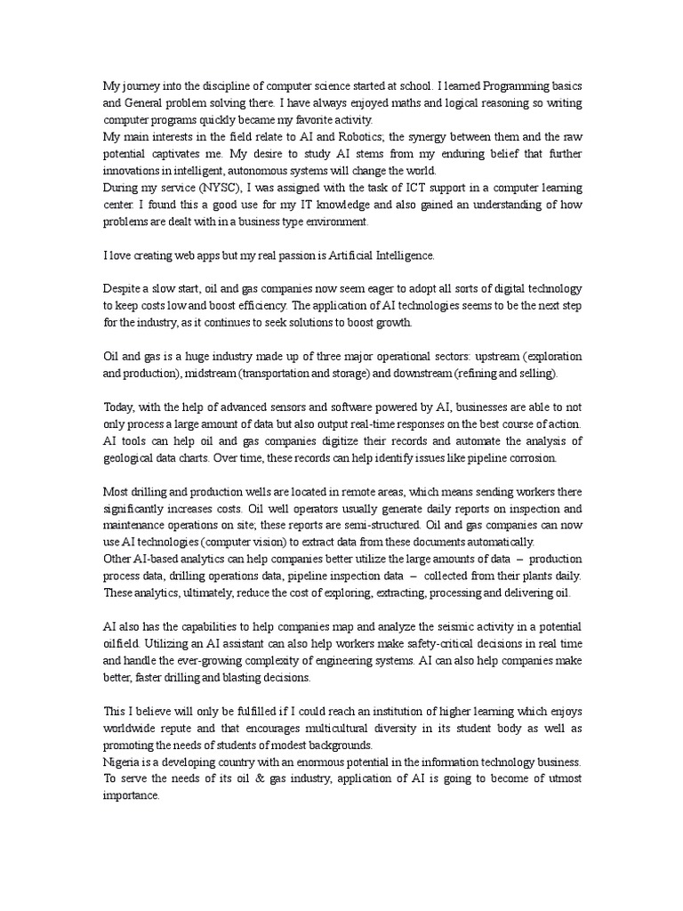 My Personal Statement | PDF | Artificial Intelligence | Intelligence ...