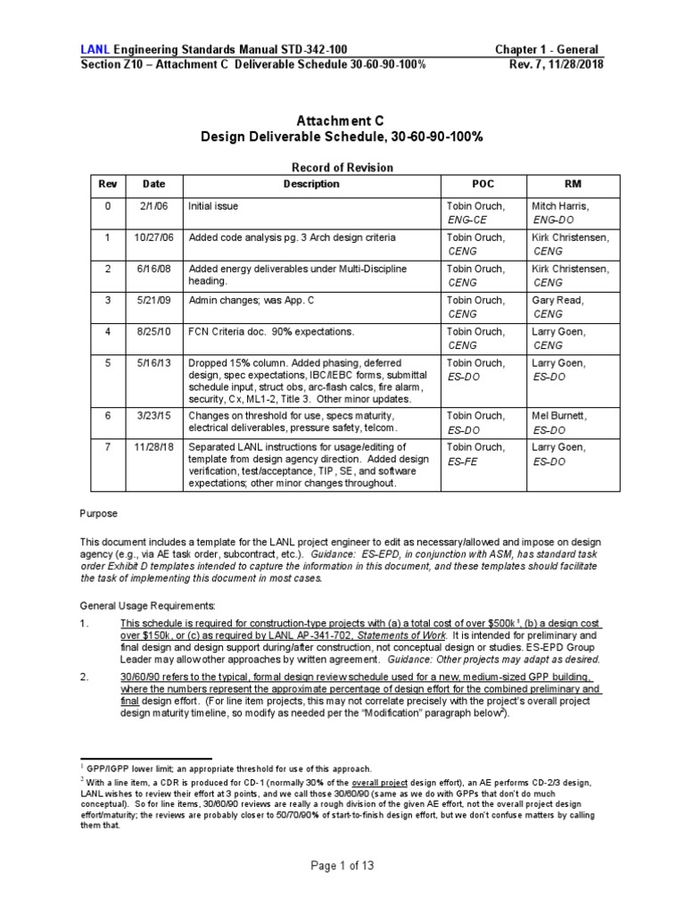 Design Deliverable Schedule Template for LANL Engineering Projects ...