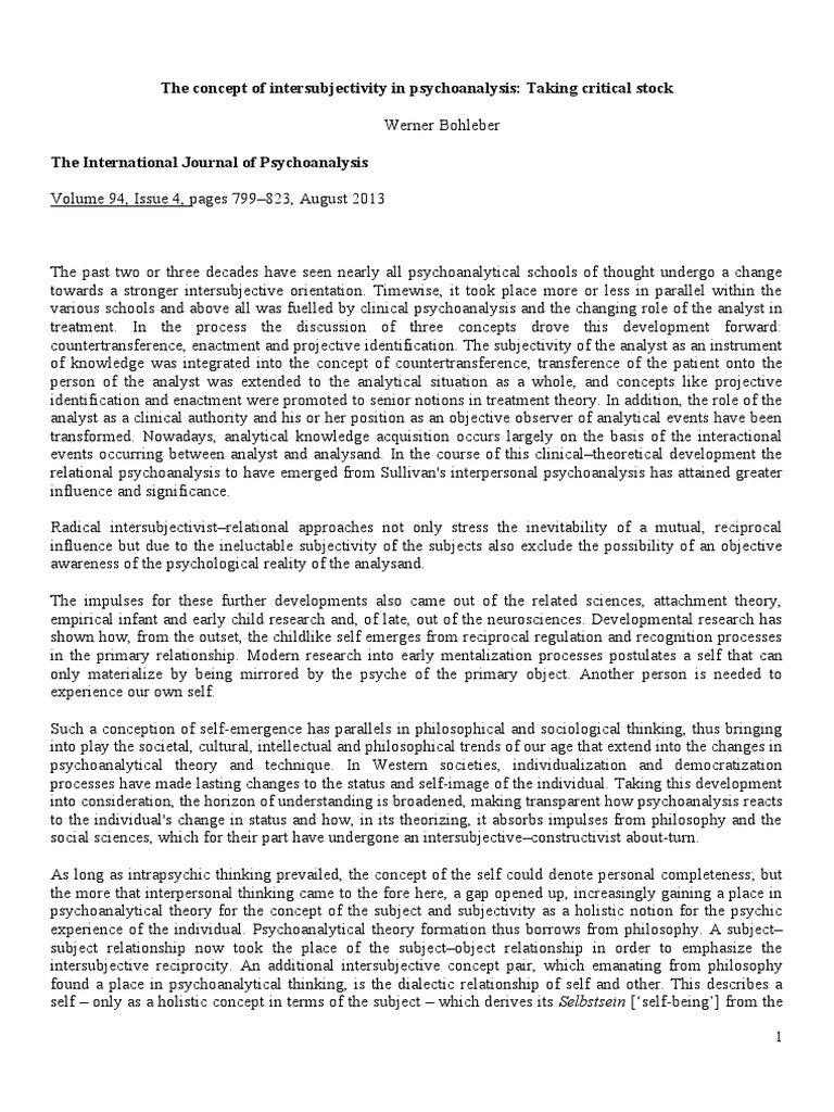 The Concept of Intersubjectivity - Bohleber | PDF | Phenomenology ...