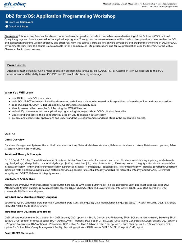 Db2 For Z - OS - Application Programming Workshop | PDF | Relational Database | Sql