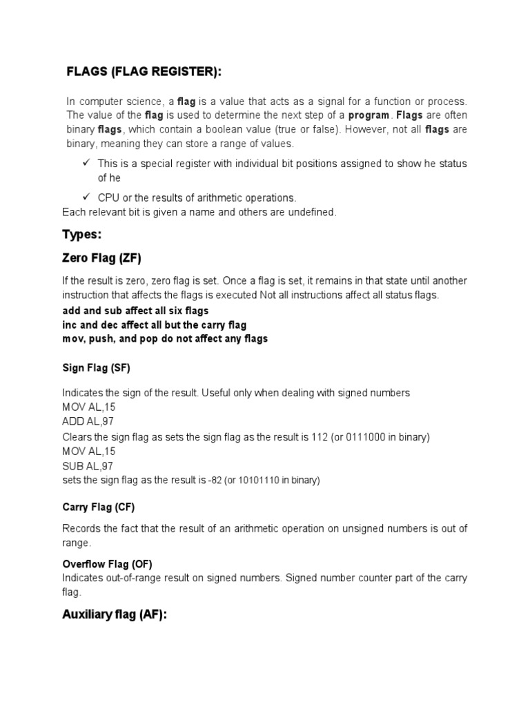 Flags (Flag Register) | PDF | Electronic Design | Electronic Engineering
