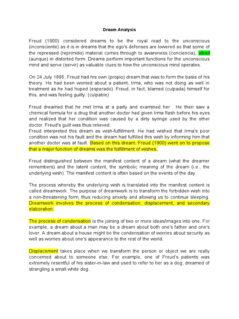 Dream Analysis - Freud | PDF | Dream | Dream Interpretation