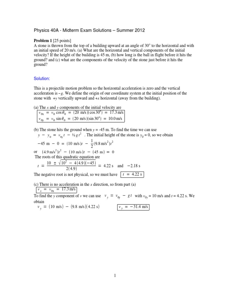 Sample Midterm Sum 12 | PDF | Force | Mass