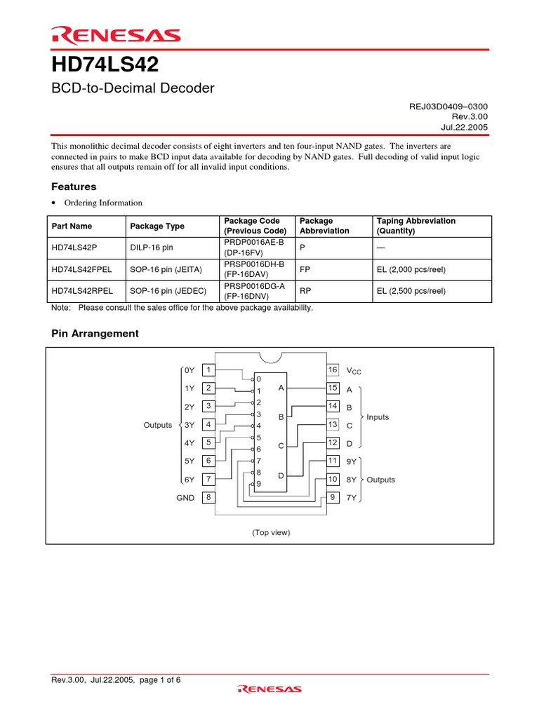 HD74LS42: BCD-to-Decimal Decoder | PDF | Electromagnetism | Electricity