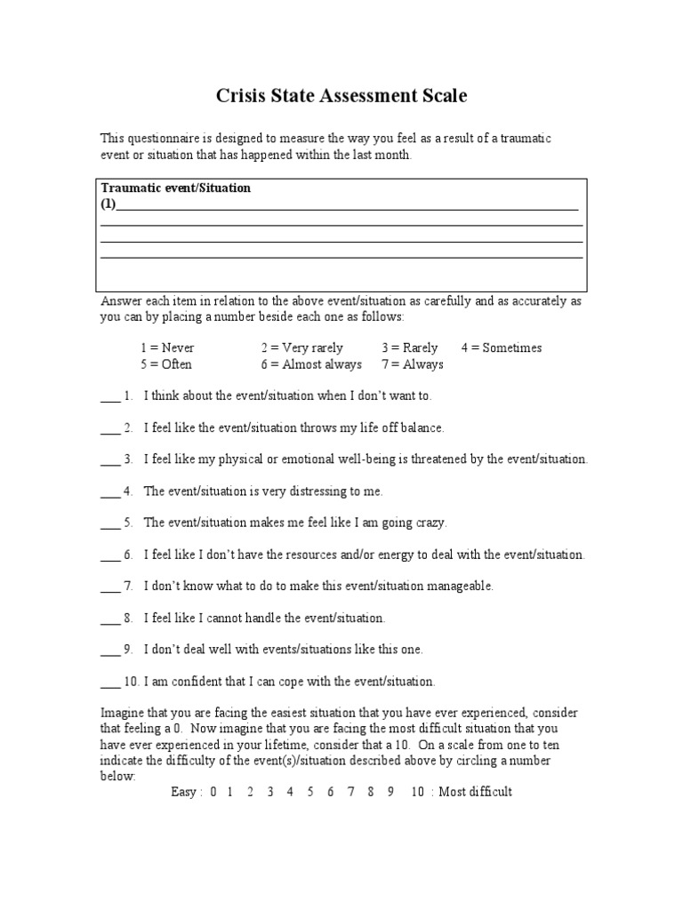 Crisis State Assessment Scale | PDF