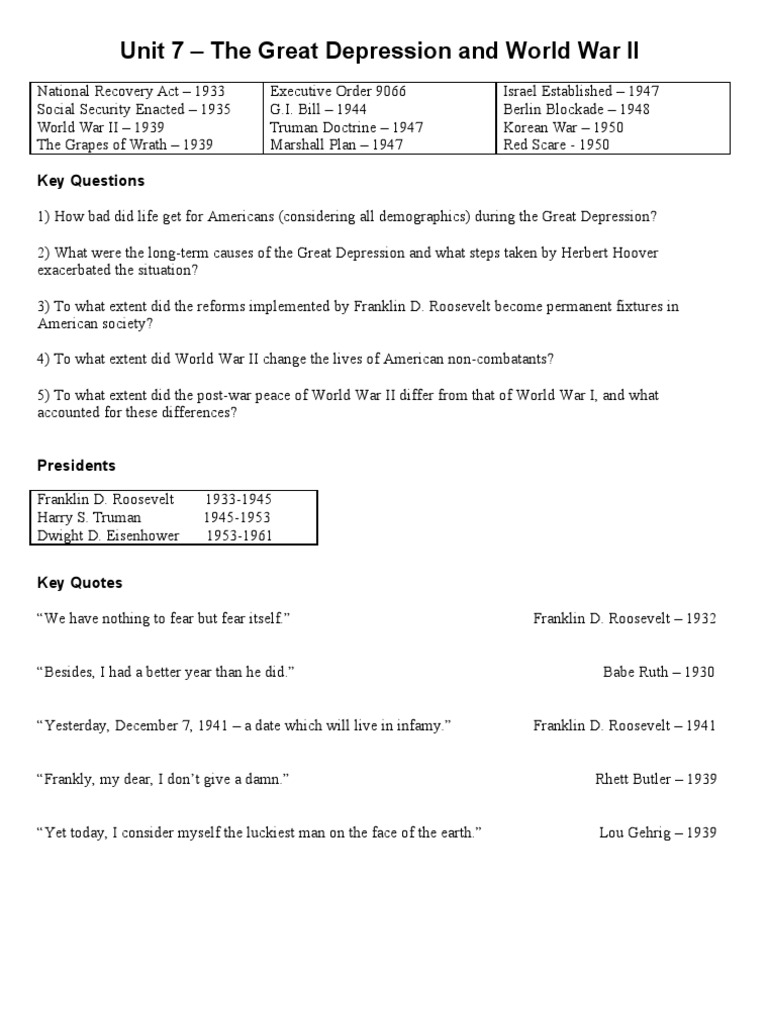 Great Depression and WWII Overview | PDF | Travel