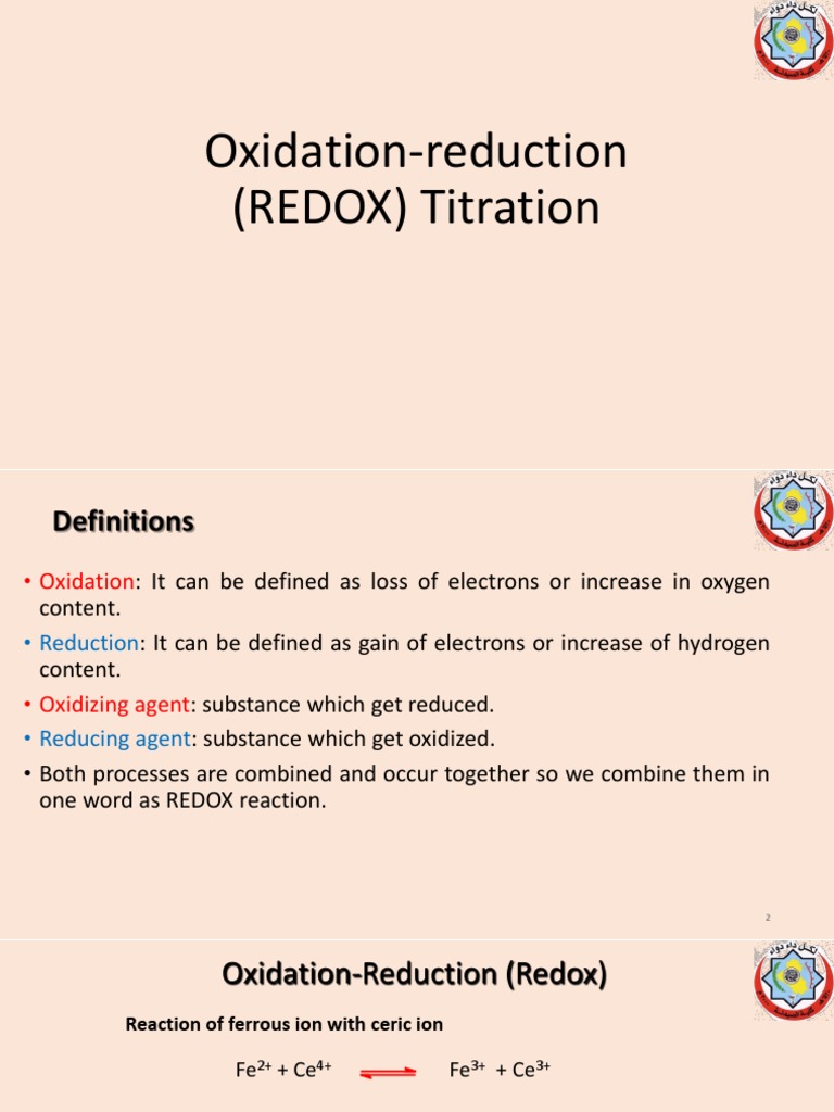 Oxidation-Reduction (Redox) Titration: Definitions, Reactions, and ...