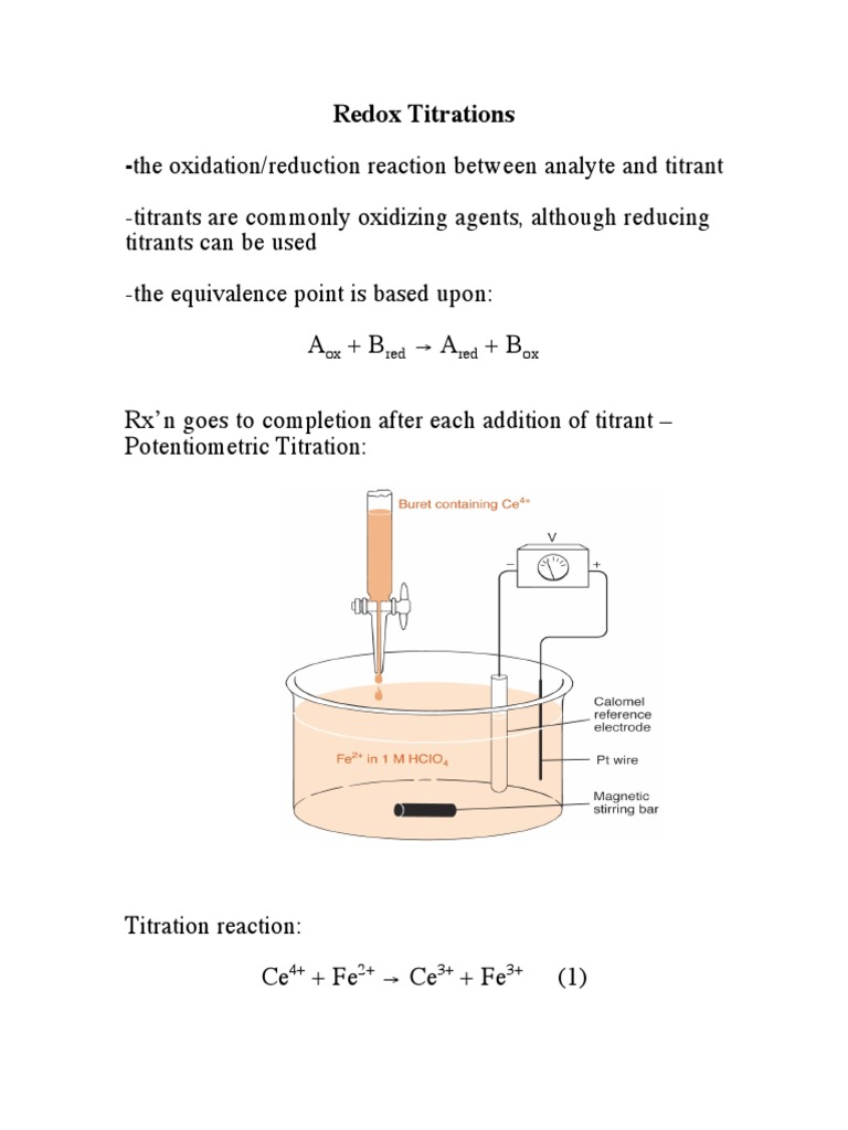 Redox Titrations - The Oxidation/reduction Reaction Between Analyte and ...