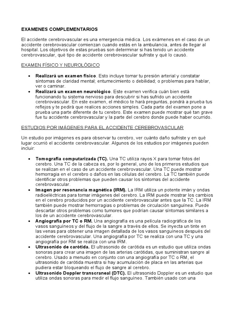 Examenes Complementarios Acv | PDF | Carrera | Ct Scan