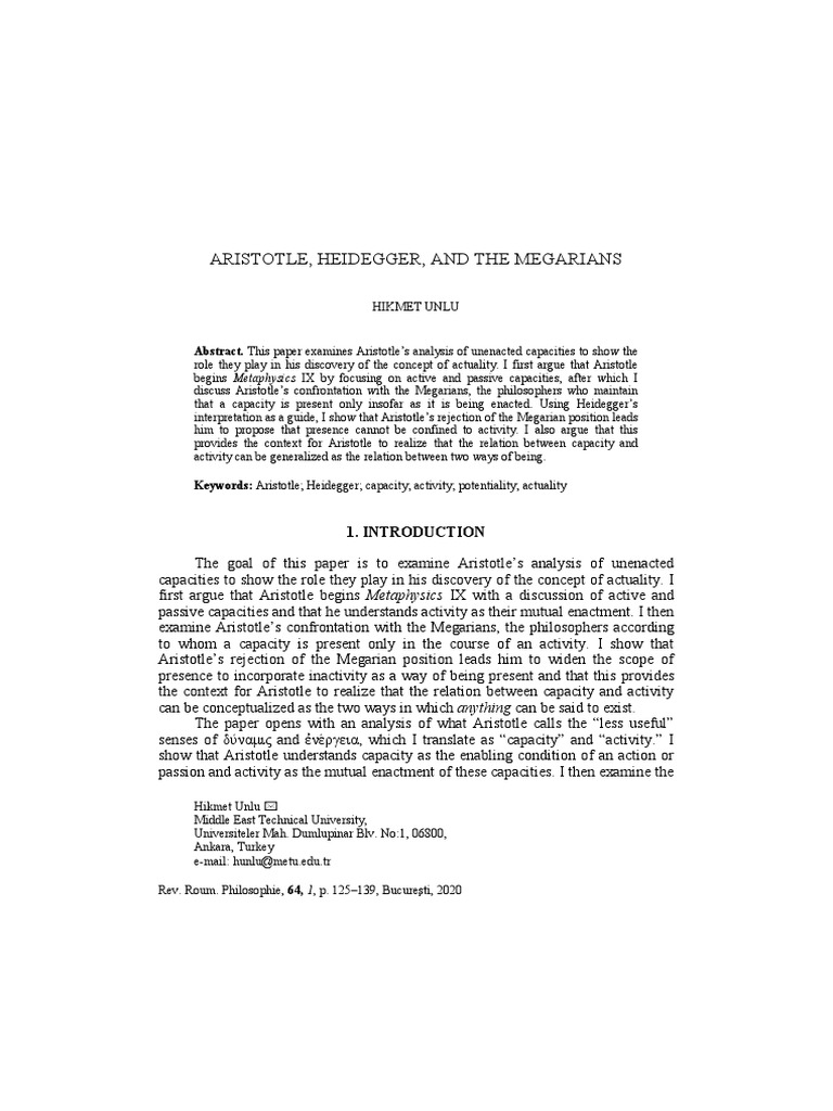 Aristotle, Heidegger and The Megarians | PDF | Martin Heidegger | Aristotle