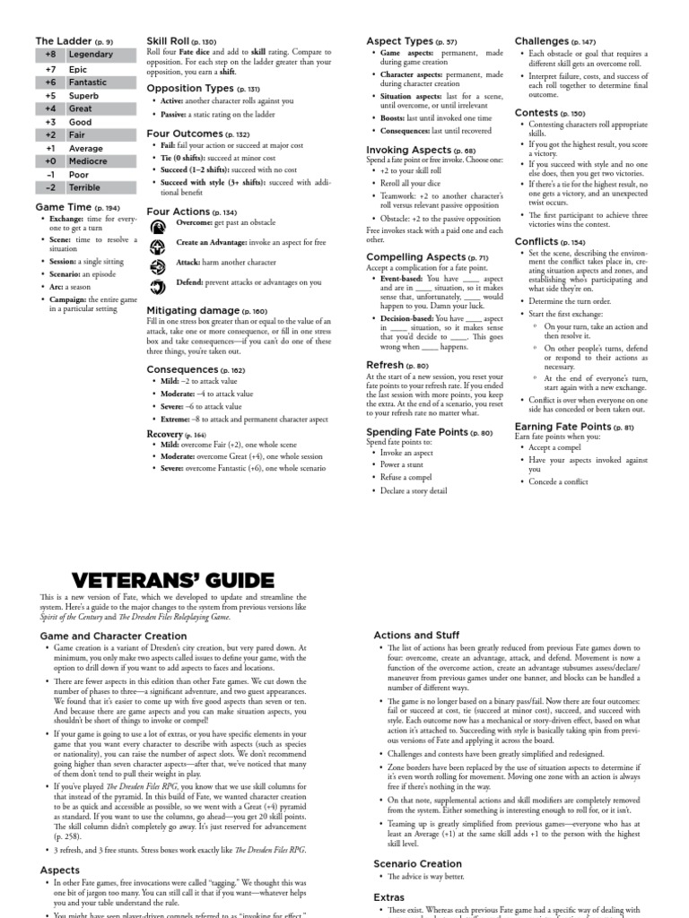 Fate Core Cheat Sheet and Vet Guide Landscape PDF | PDF | Gaming | Leisure