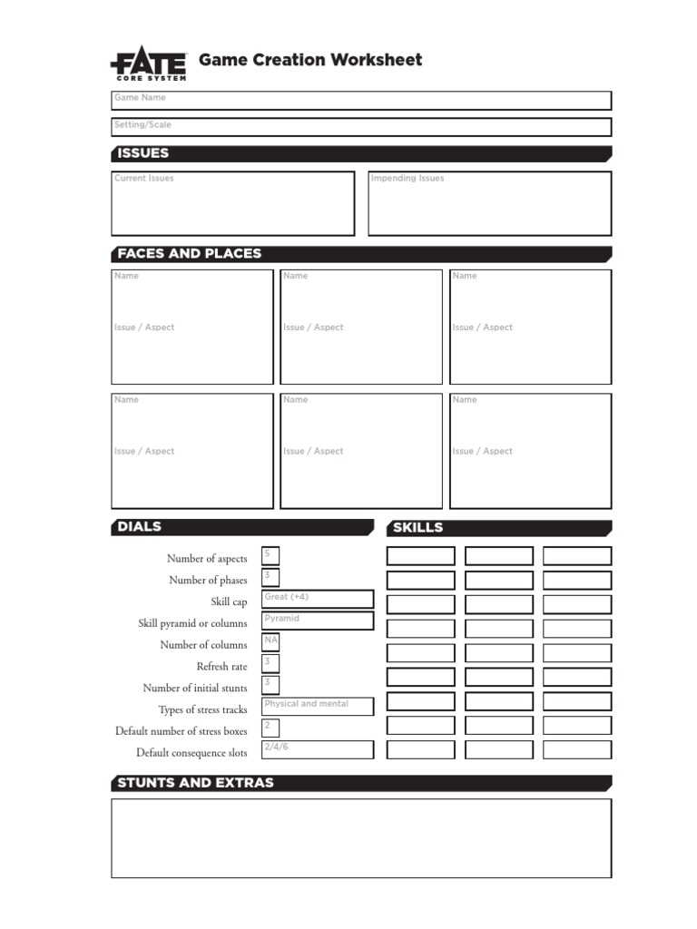 Fate Core Game Creation Worksheet PDF | PDF