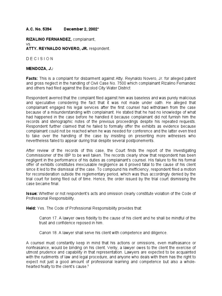 Fernandez vs. Atty. Novero | PDF | Complaint | Lawyer