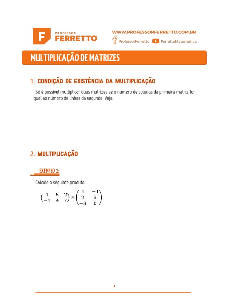 Multiplicação de Matrizes: Exemplos e Propriedades | PDF