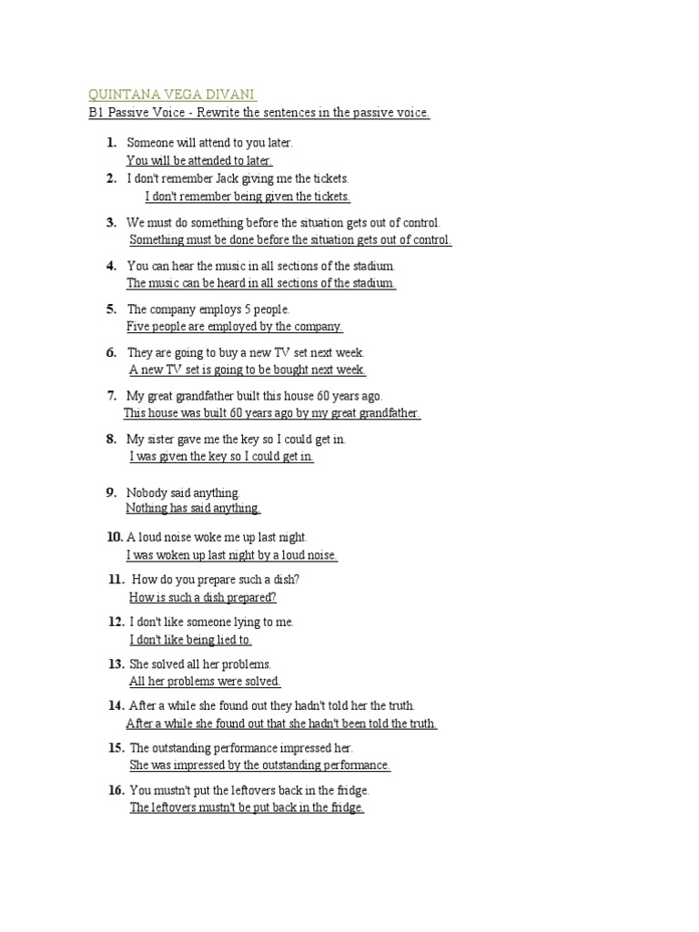 B1 Passive Voice - Rewrite The Sentences in The Passive Voice | PDF
