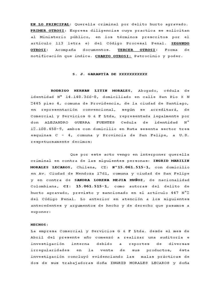 QLLA Hurto Agravado Borrador | PDF | Robo | Queja