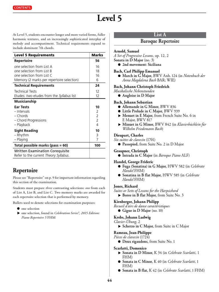 RCM Level 5 Syllabus | PDF | Suite (Music) | Chord (Music)