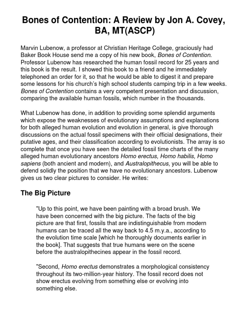BONES OF CONTENTION (Marvin L. Lubenow) | PDF | Homo | Human Evolution