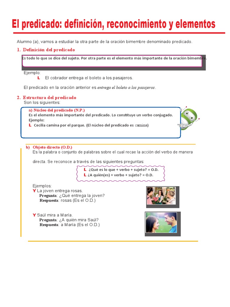 El Predicado y Su Estructura para Quinto Grado de Primaria 1 | PDF ...