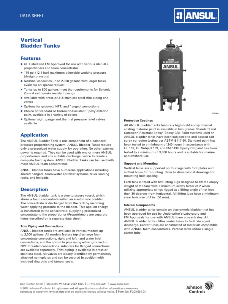 Vertical Bladder Tanks: Features | PDF | Pipe (Fluid Conveyance ...