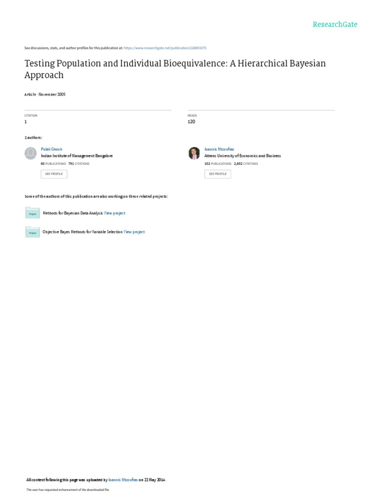 Testing Population and Individual Bioequivalence A | PDF | Bayesian ...
