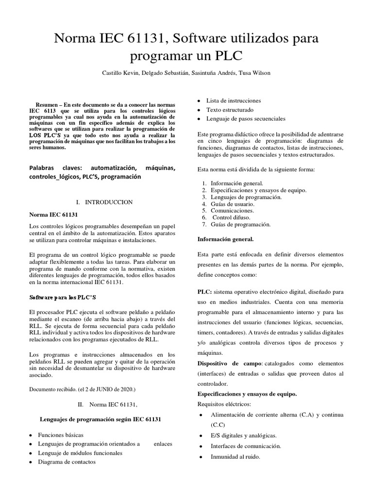 Norma IEC 61131 | PDF | Controlador lógico programable | Lenguaje de programación