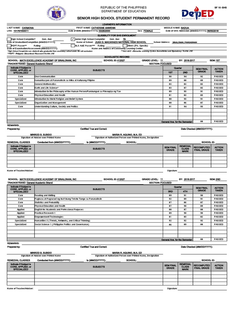 SF 10 Shs | PDF | Literacy | Science