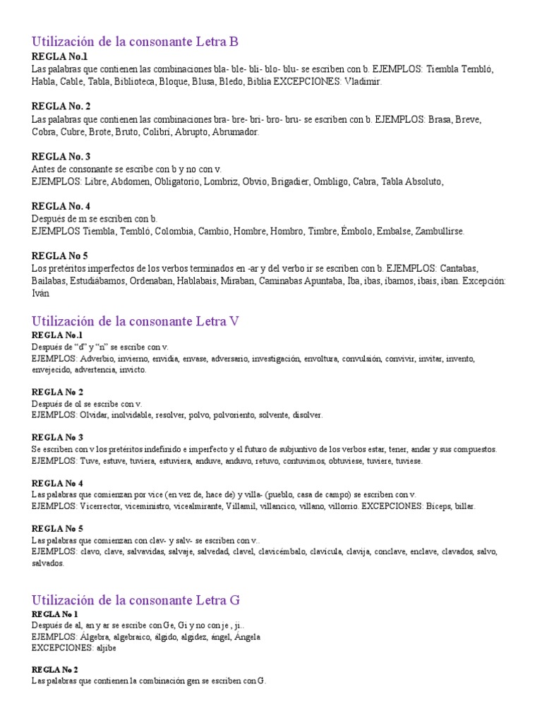 Utilización de La Consonante Letra B V G J C S Y LL RR R W Z H K X ...