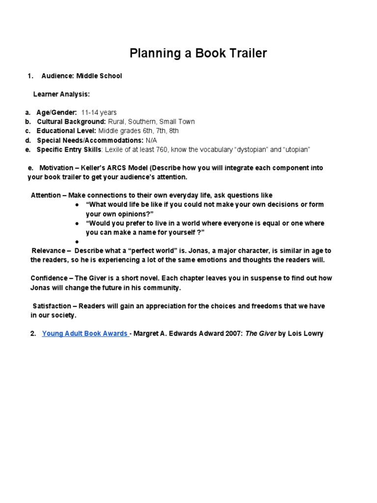 Planning A Book Trailer | PDF | Social Science | Poetry