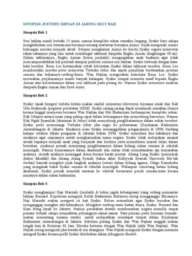 Sinopsis Novel Justeru Impian di Jaring | PDF | Olahraga & Rekreasi