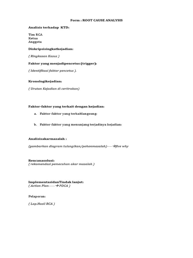 CONTOH FORM RCA (Simple) - 1 | PDF