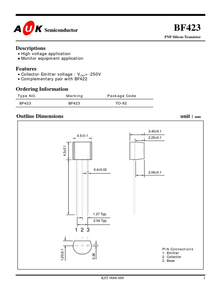 BF423 | PDF | Bipolar Junction Transistor | Transistor
