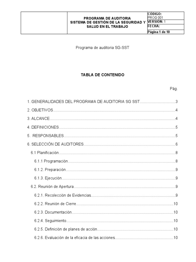 Programa de Auditoria Interna SG SST Empresa | PDF | Auditoría | Contralor