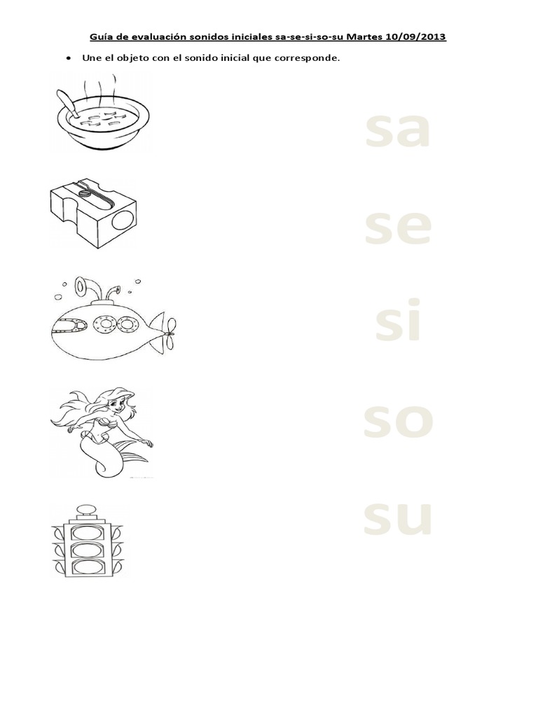 Guía de Evaluación Sonidos Iniciales Sa | PDF