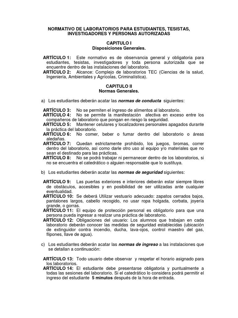 Anexo 1 - REGLAMENTO DE LABORATORIO PDF | Descargar gratis PDF | Laboratorios | Toxicidad