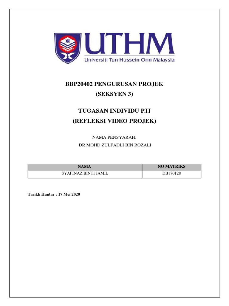 Refleksi Video Projek DB170128 Individu | PDF