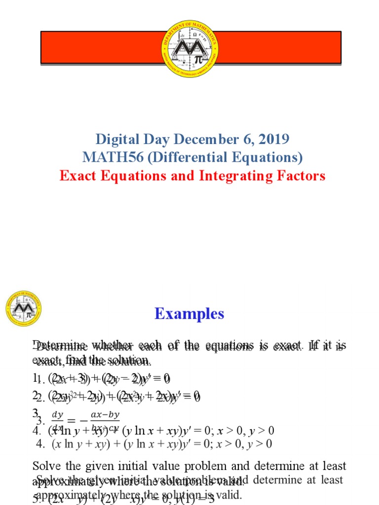 Exercises - Exact Equations and Integrating Factors | PDF