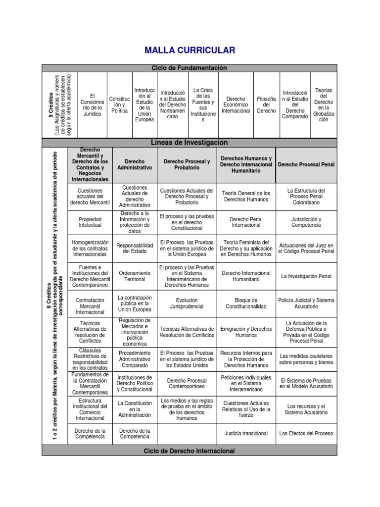 Malla Curricular Derecho UNAB 2025 | PDF | Ley procesal | Justicia