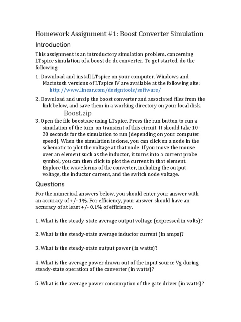 Homework Assignment #1: Boost Converter Simulation | PDF | Teaching ...