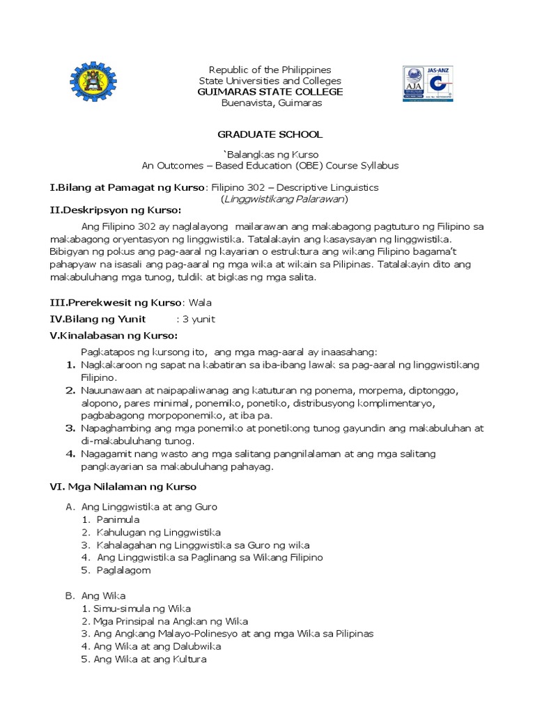 Balangkas NG Kurso Linggwistika | PDF