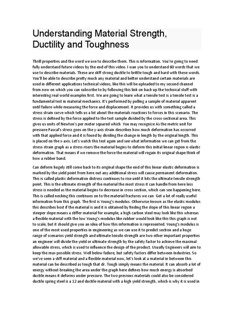 Understanding Material Strength Ductility And Toughness Pdf