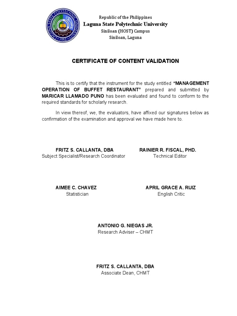 Certificate of Content Validation | PDF